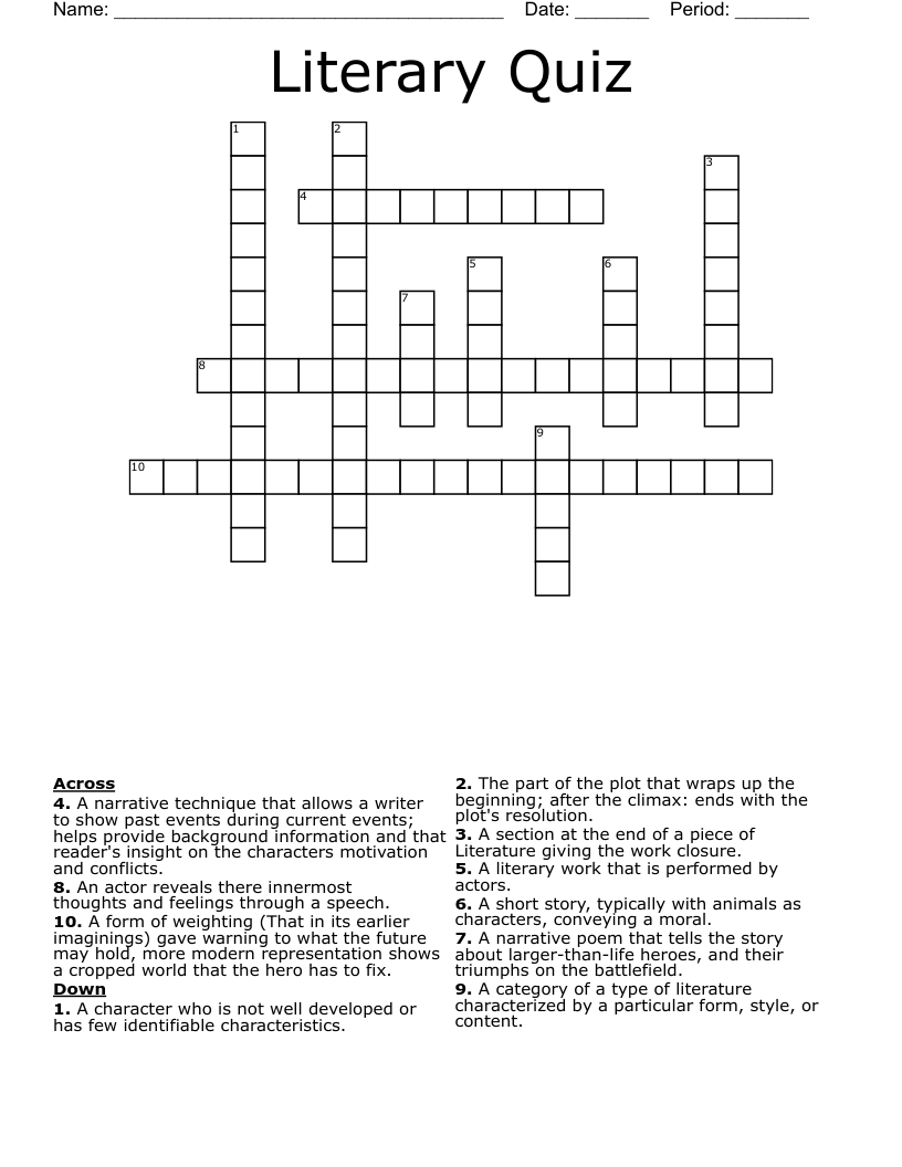 Literary Quiz Crossword - WordMint