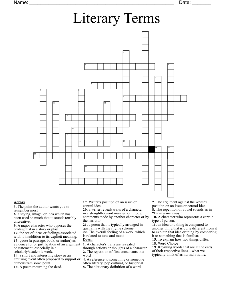 Literary Terms Crossword - WordMint