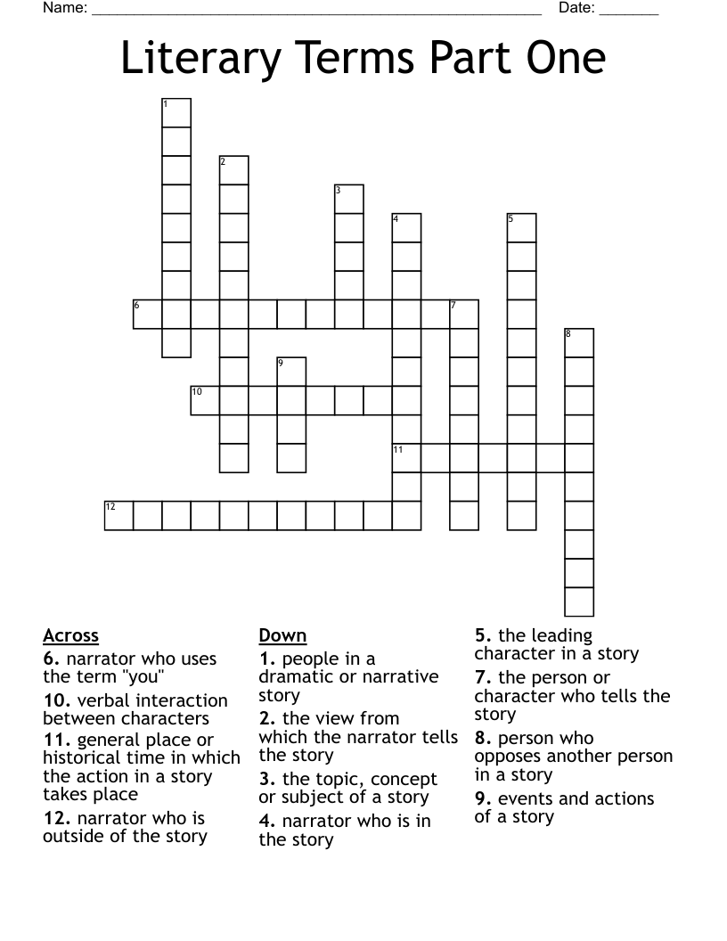 Literary Terms Part One Crossword - WordMint