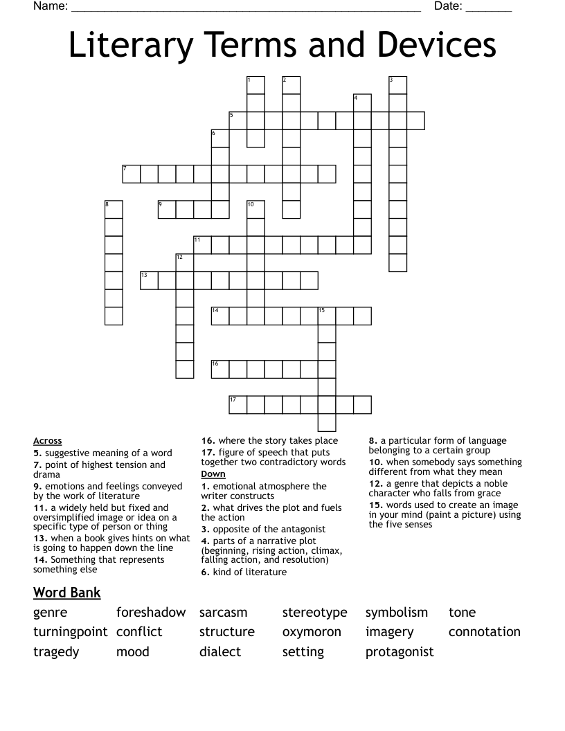 Literary Terms and Devices Crossword - WordMint