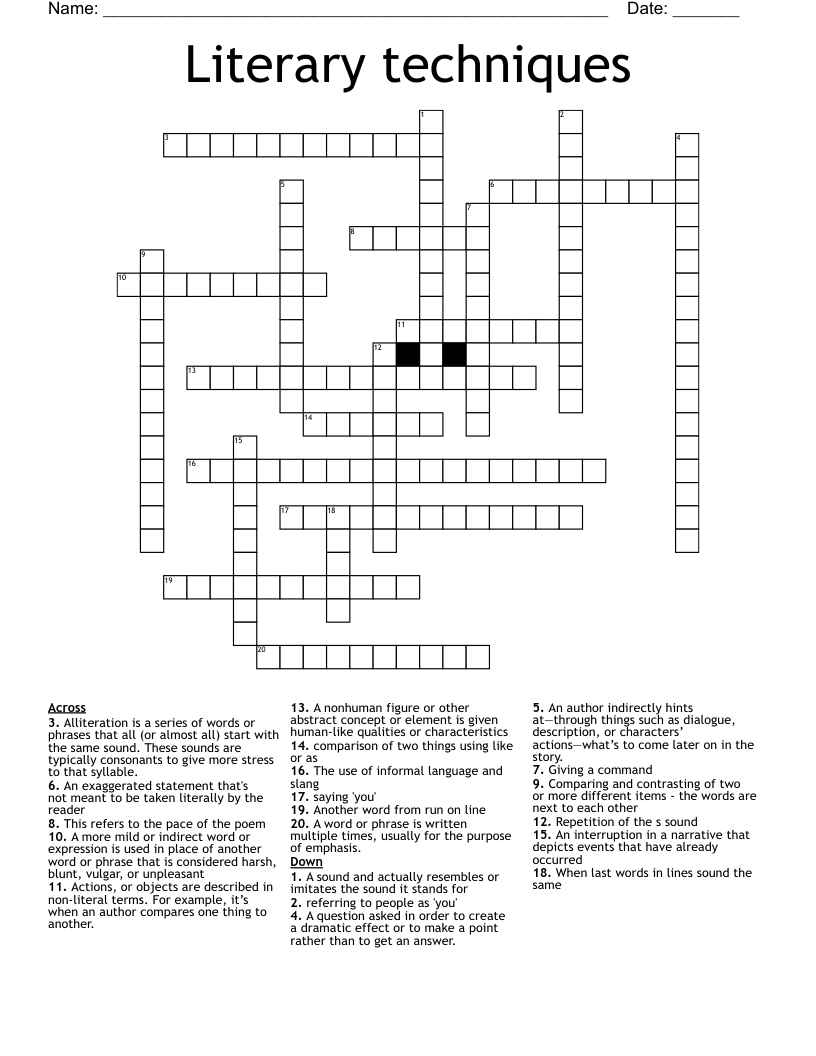 Literary techniques Crossword - WordMint