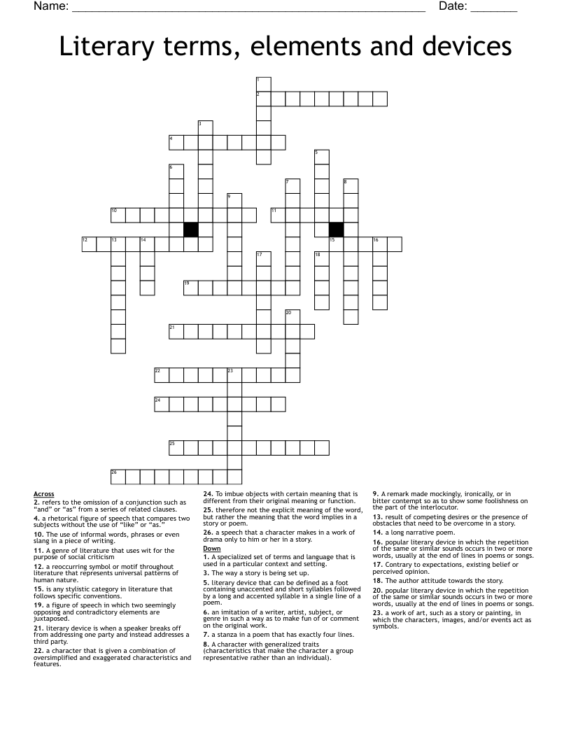Literary terms, elements and devices Crossword - WordMint