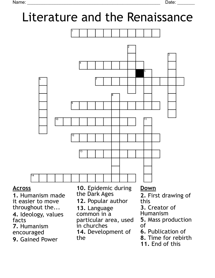 Literature and the Renaissance Crossword - WordMint