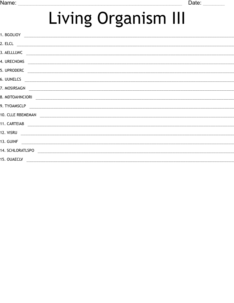 Living Organism III Word Scramble - WordMint