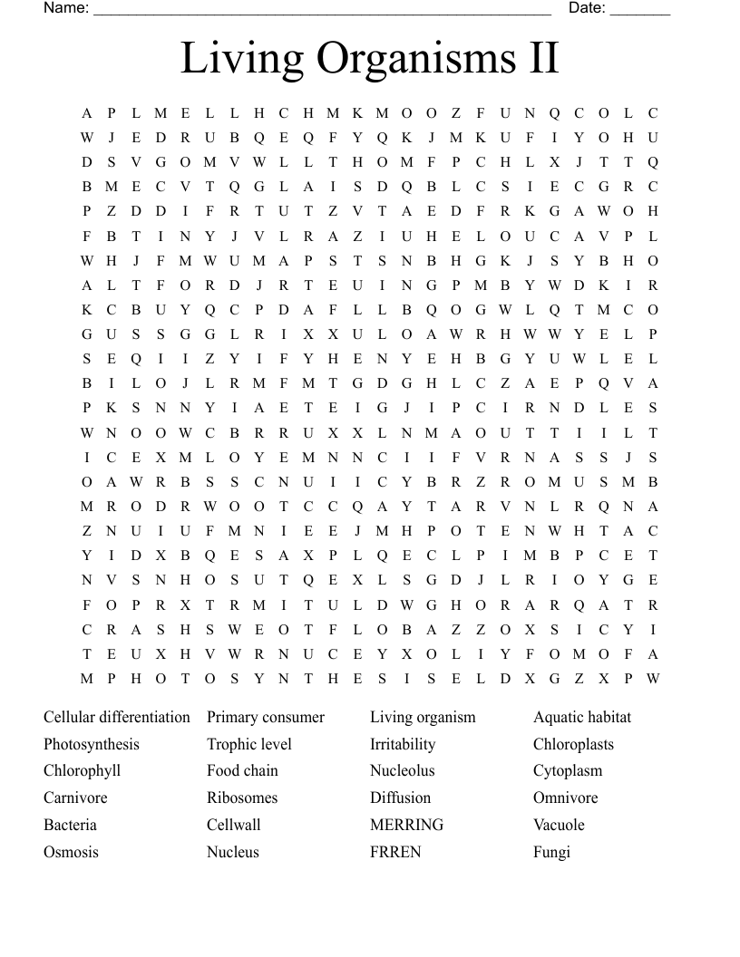 Living Organisms II Word Search - WordMint