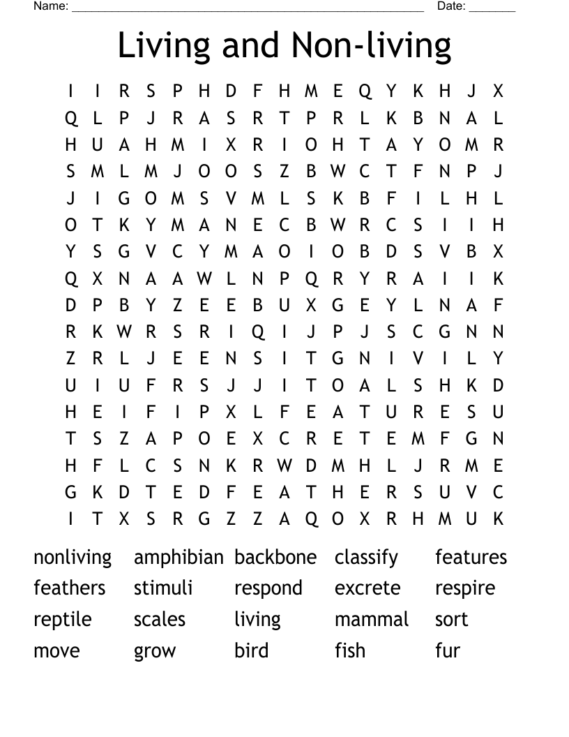 Living and Non-living Word Search - WordMint