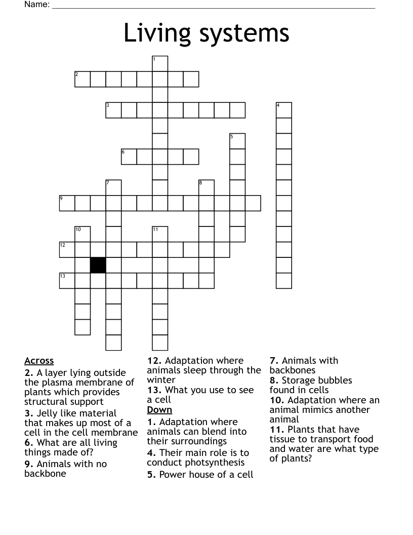 Living systems Crossword - WordMint