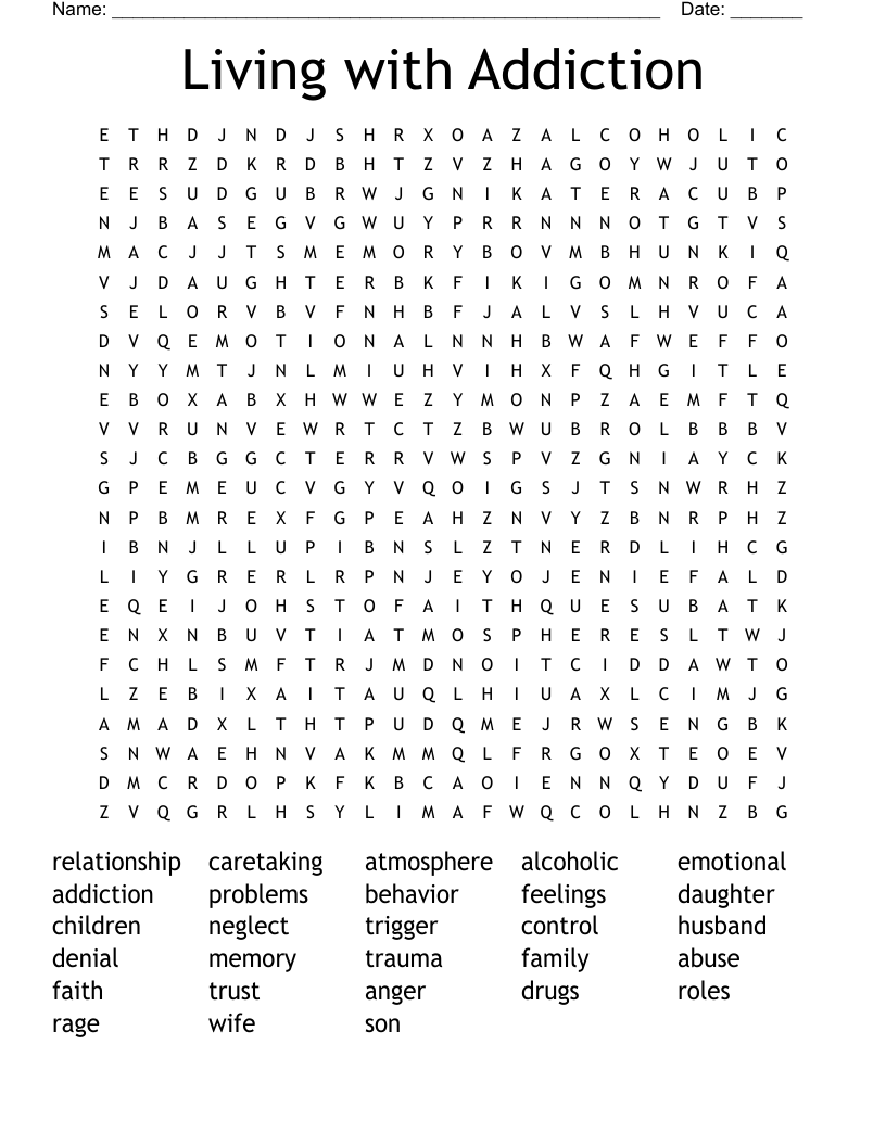 Living with Addiction Word Search - WordMint