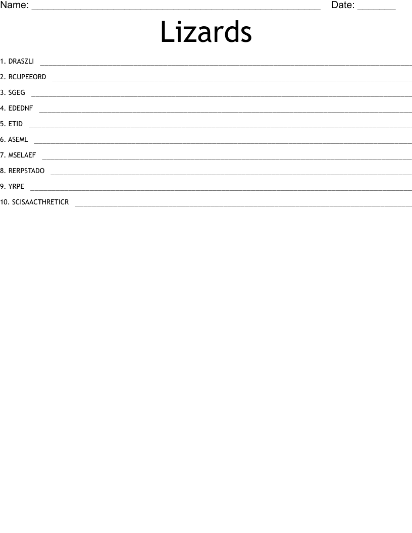 Lizards Word Scramble - WordMint