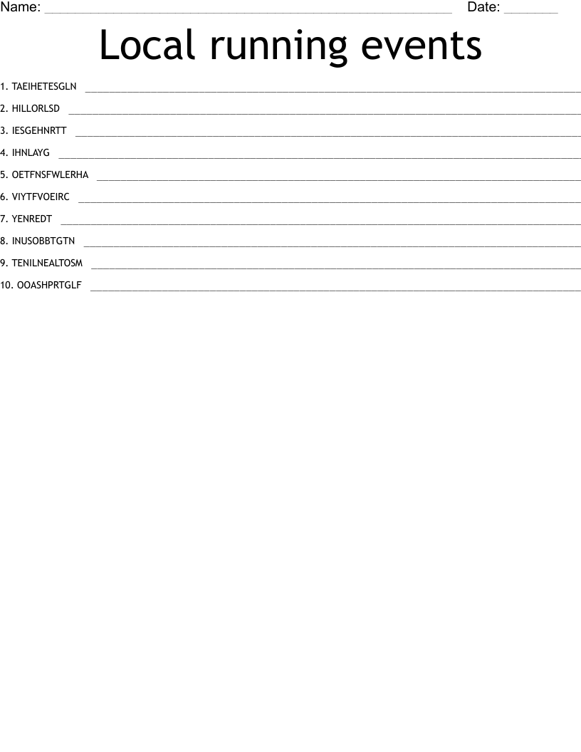 Local running events Word Scramble - WordMint