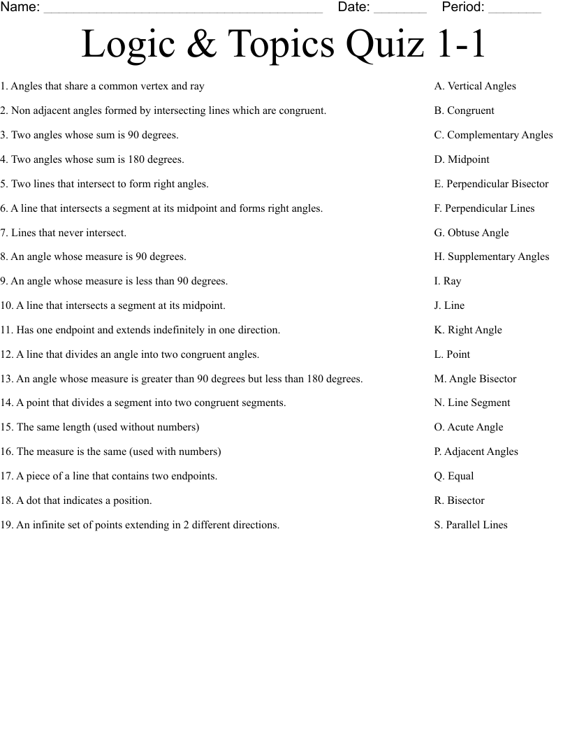 Logic Topics Quiz 1 1 Worksheet WordMint