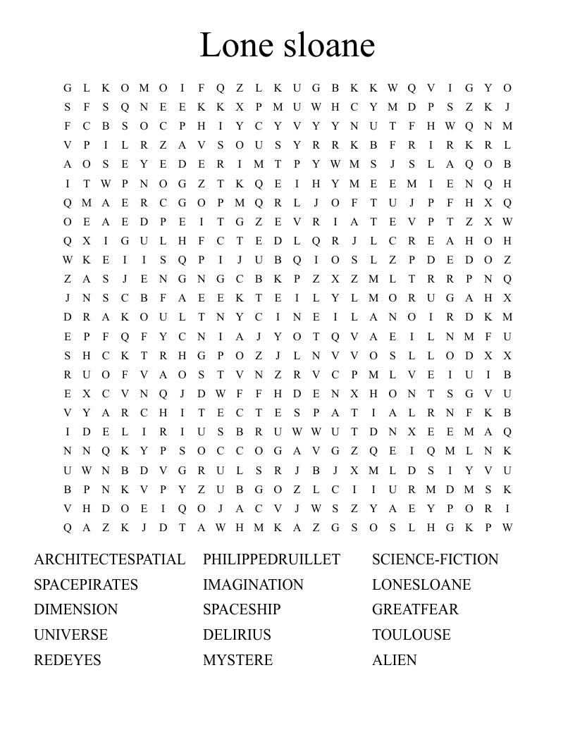 Lone sloane Word Search - WordMint