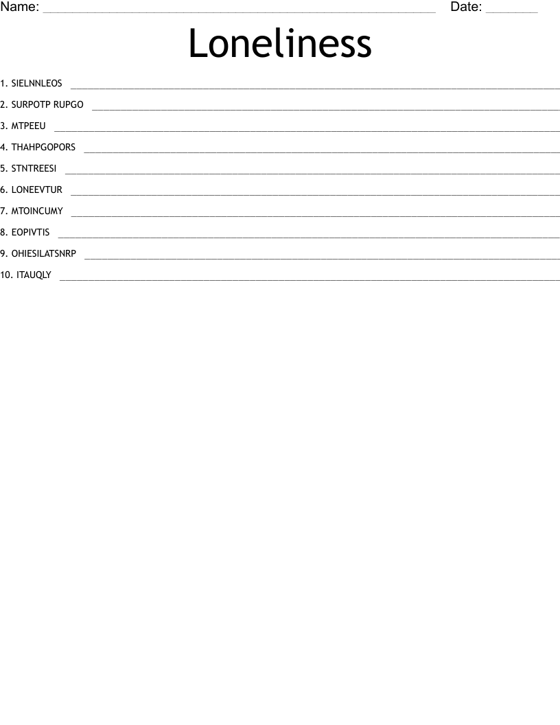 Loneliness Word Scramble - WordMint