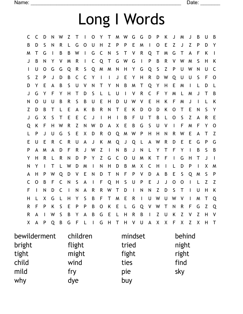 Long I Words Word Search WordMint