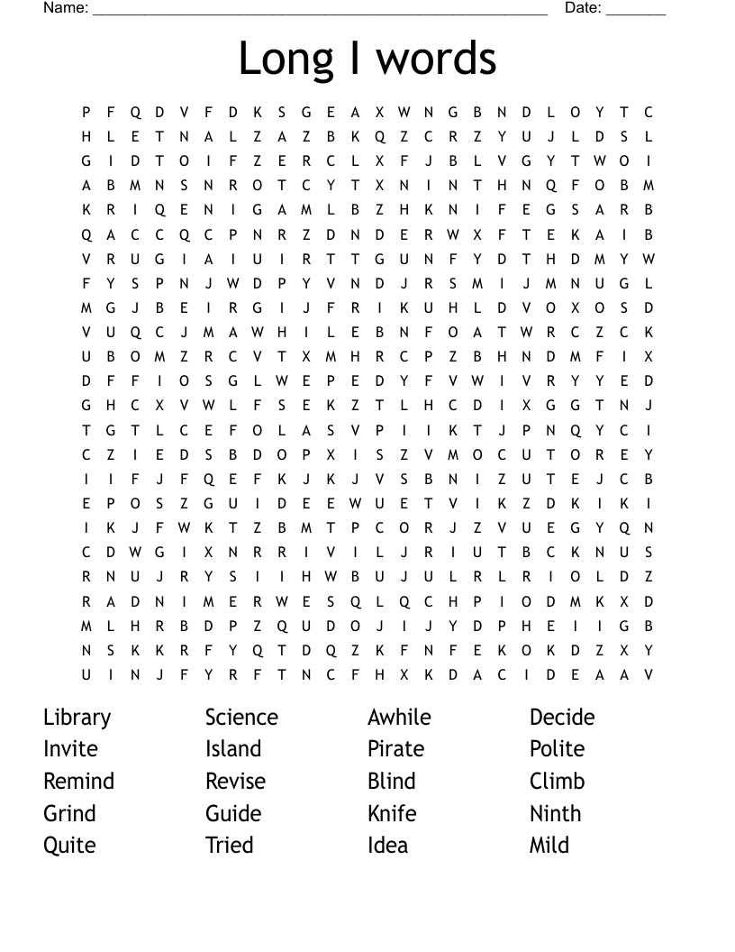 Long I words Word Search - WordMint