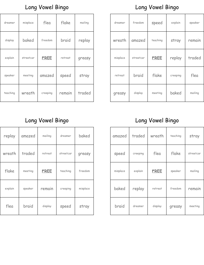 Long Vowel Bingo - WordMint