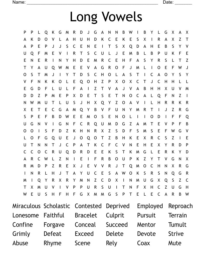 Long Vowels Word Search - WordMint