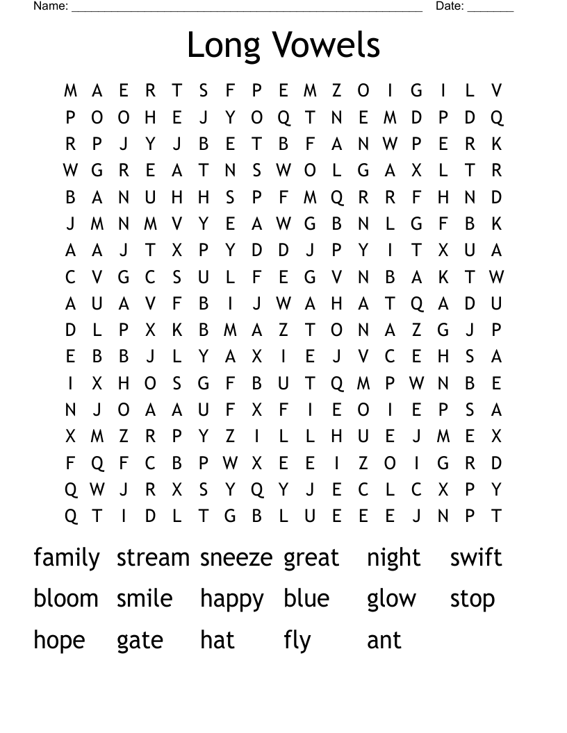 Long Vowels Word Search - WordMint