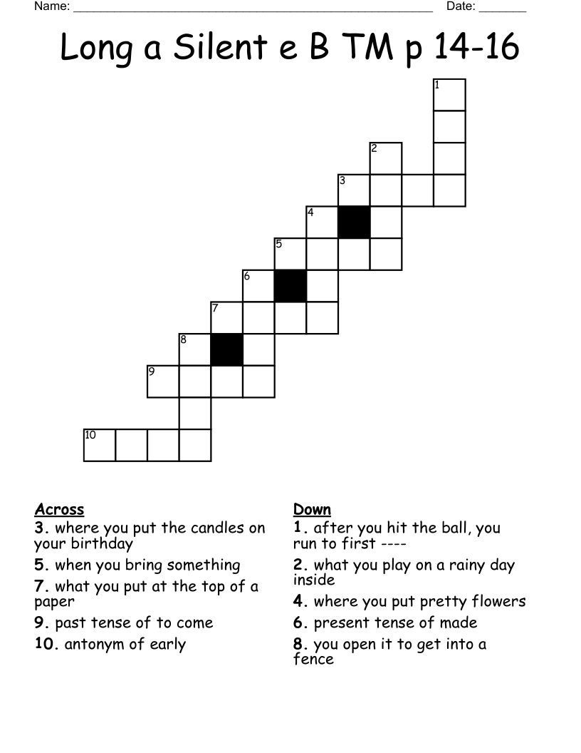 Long a Silent e B TM p 14-16 Crossword - WordMint
