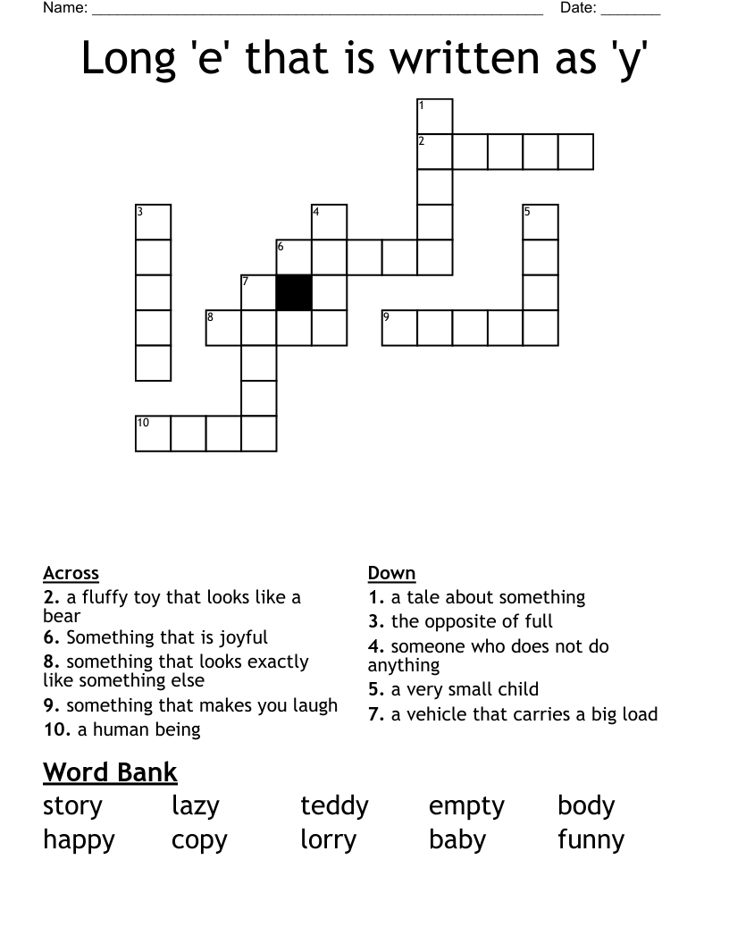 Long 'e' that is written as 'y' Crossword - WordMint