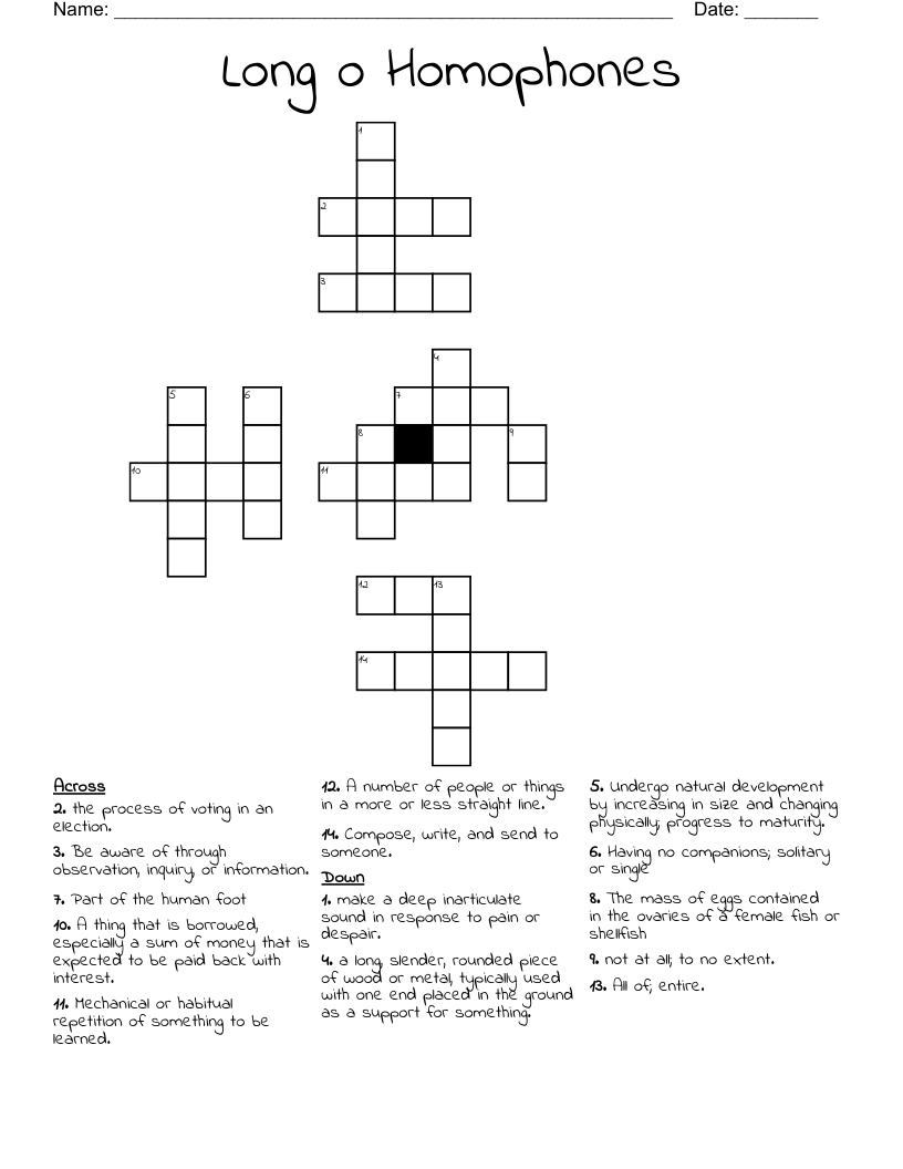 Long o Homophones Crossword - WordMint