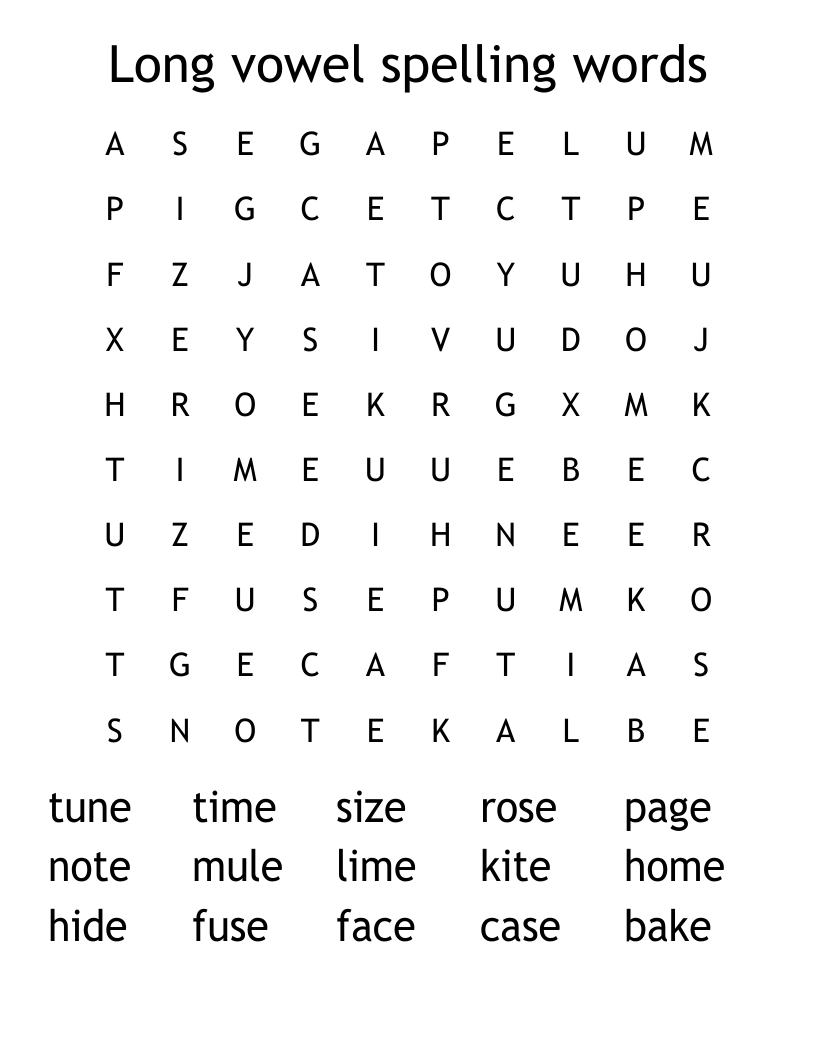 Long Vowel Spelling Words Word Search WordMint