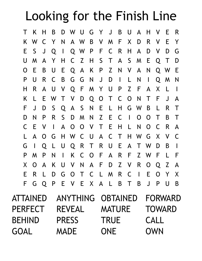 Looking for the Finish Line Word Search - WordMint