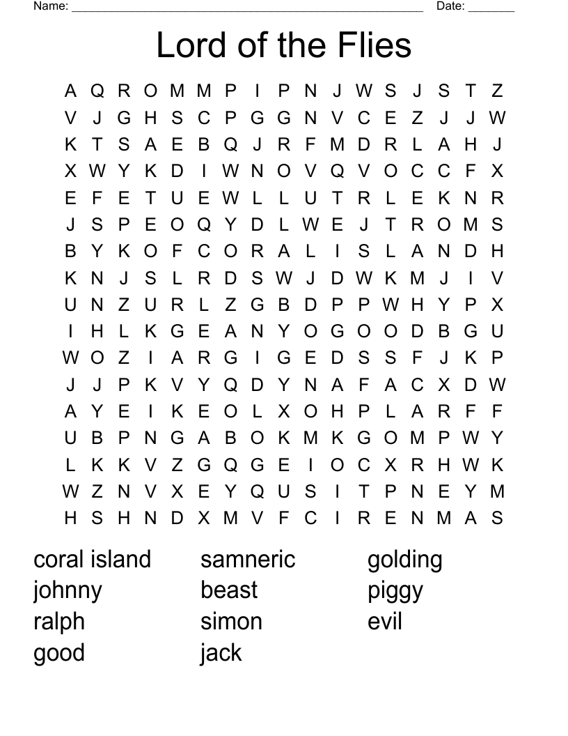 Lord of the Flies Word Search - WordMint