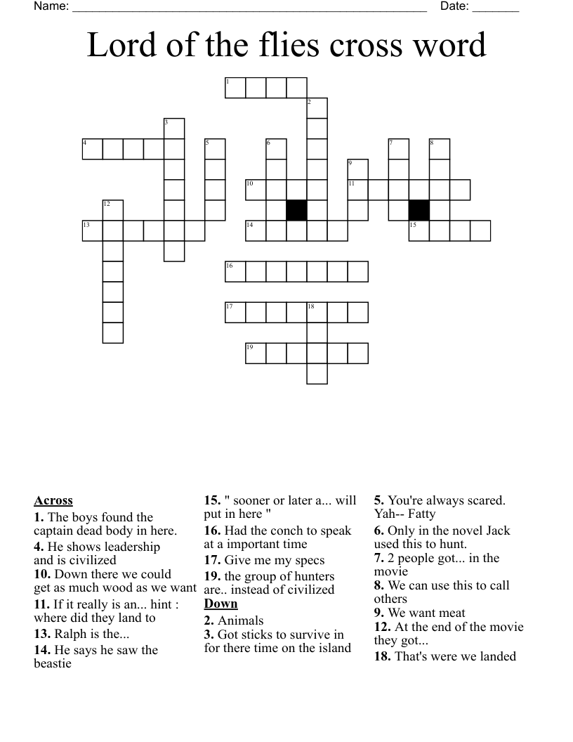 Lord of the flies cross word - WordMint
