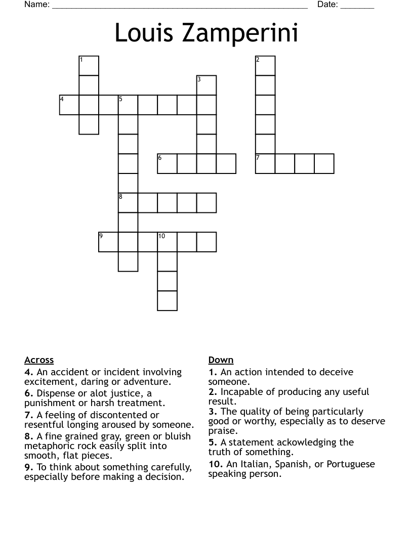 Louis Zamperini Crossword - WordMint
