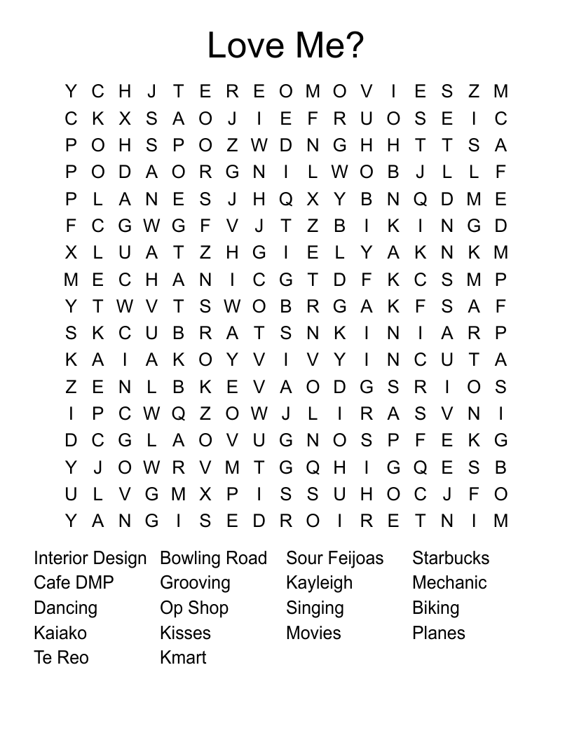 Love Me? Word Search - WordMint
