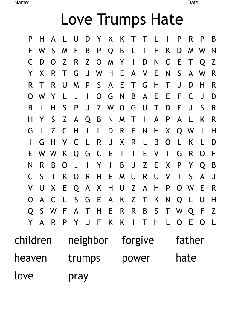 Love Trumps Hate Word Search - WordMint