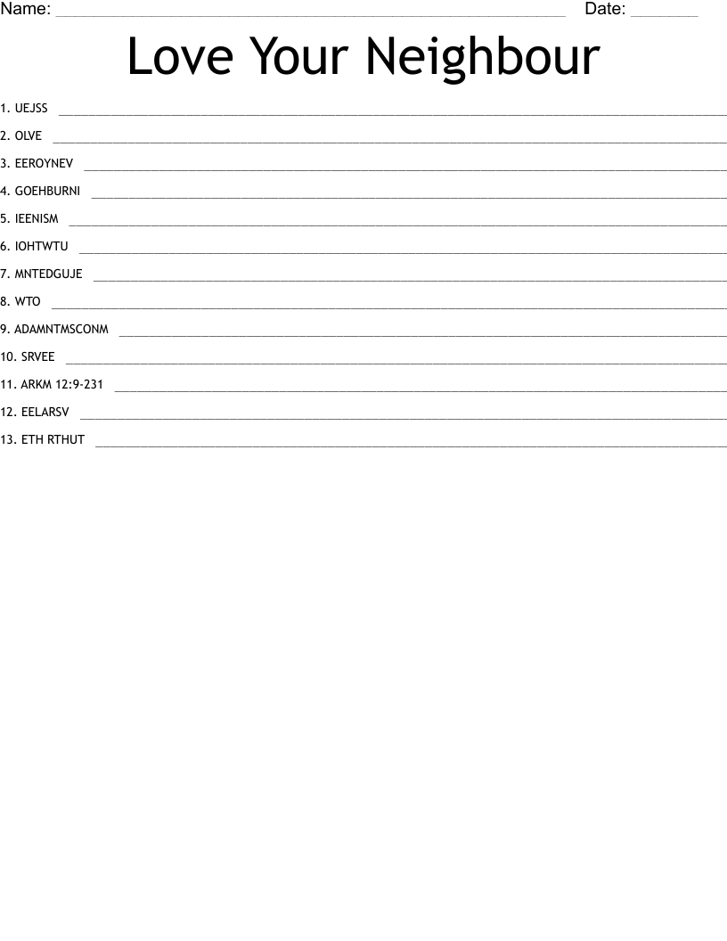 Love Your Neighbour Word Scramble - WordMint