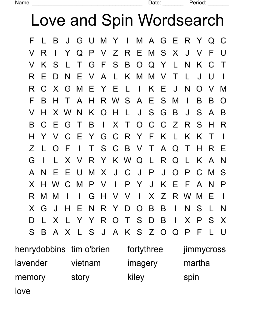 Love and Spin Wordsearch - WordMint