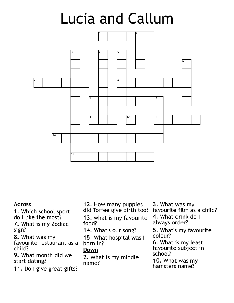 Lucia and Callum Crossword - WordMint