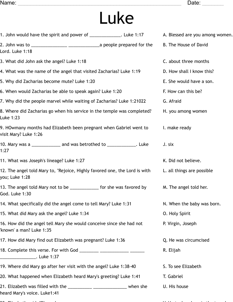 Luke Worksheet WordMint
