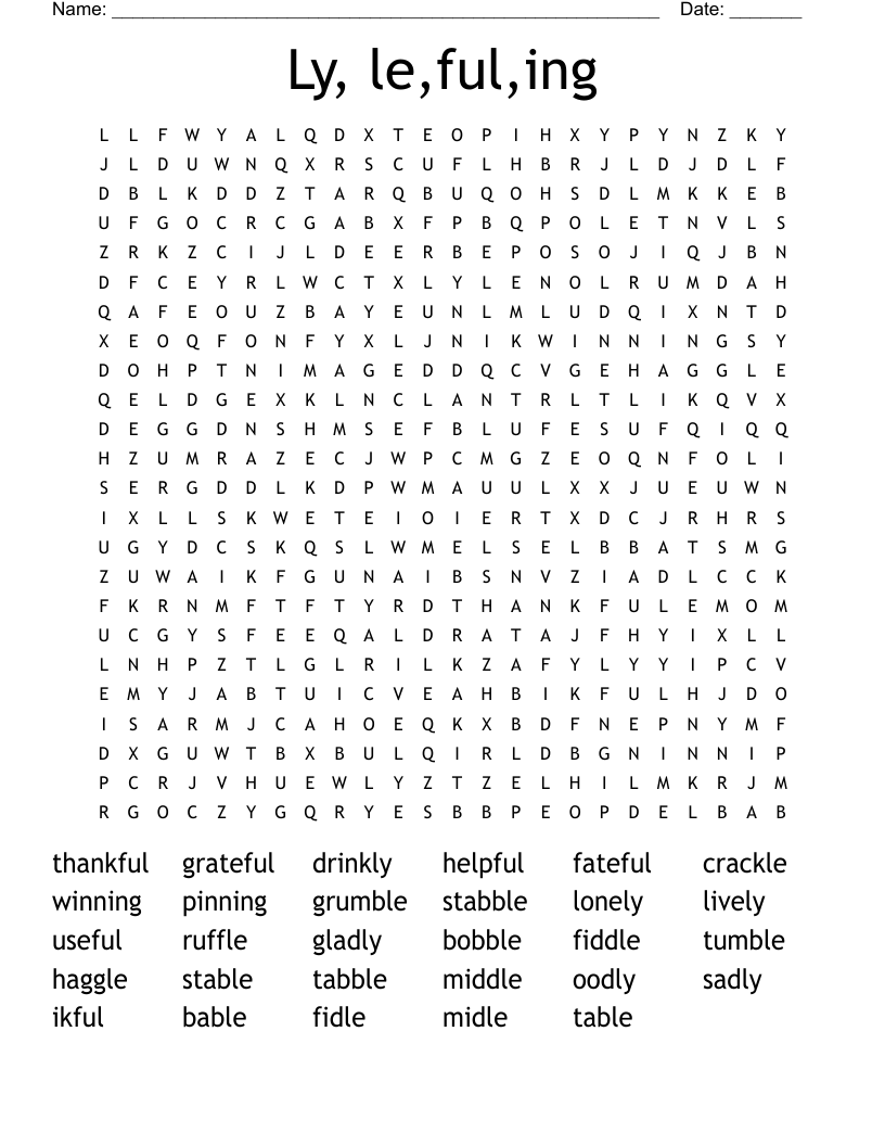 Ly, le,ful,ing Word Search - WordMint