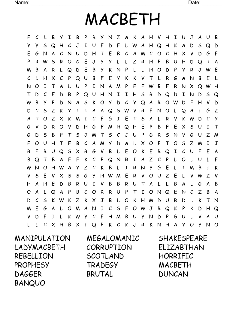 MACBETH Word Search - WordMint