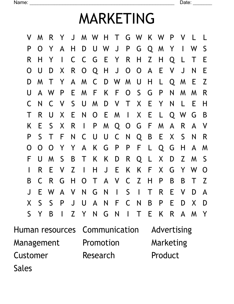 MARKETING Word Search WordMint