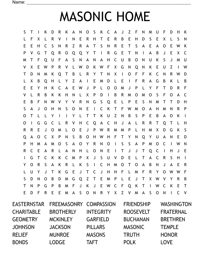 MASONIC HOME Word Search - WordMint