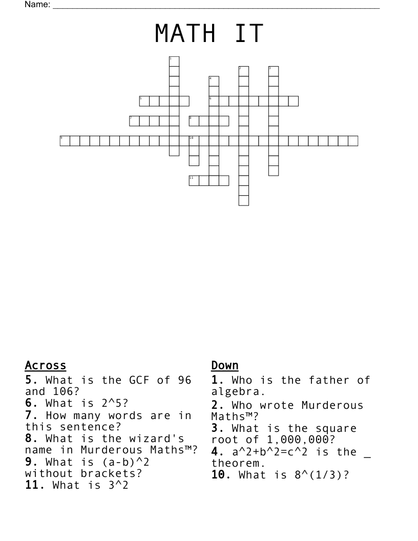 MATH IT Crossword WordMint
