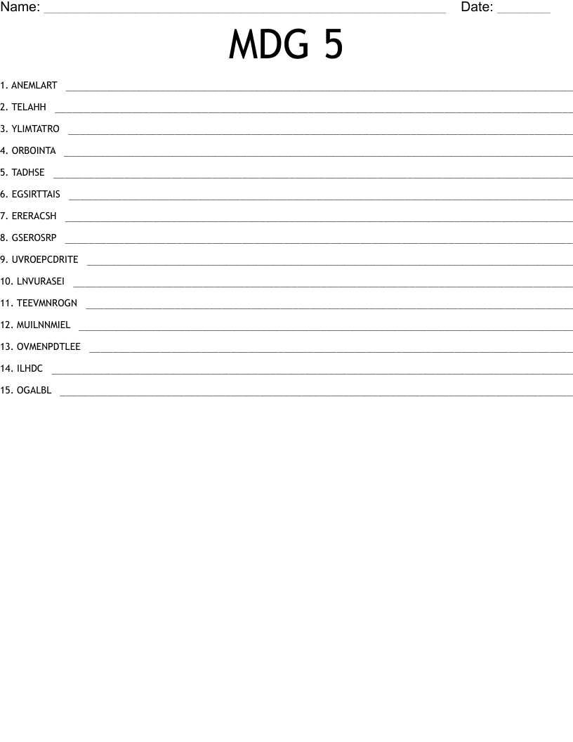 MDG 5 Word Scramble - WordMint