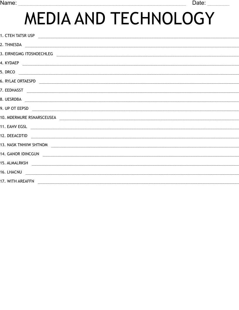 MEDIA AND TECHNOLOGY Word Scramble - WordMint