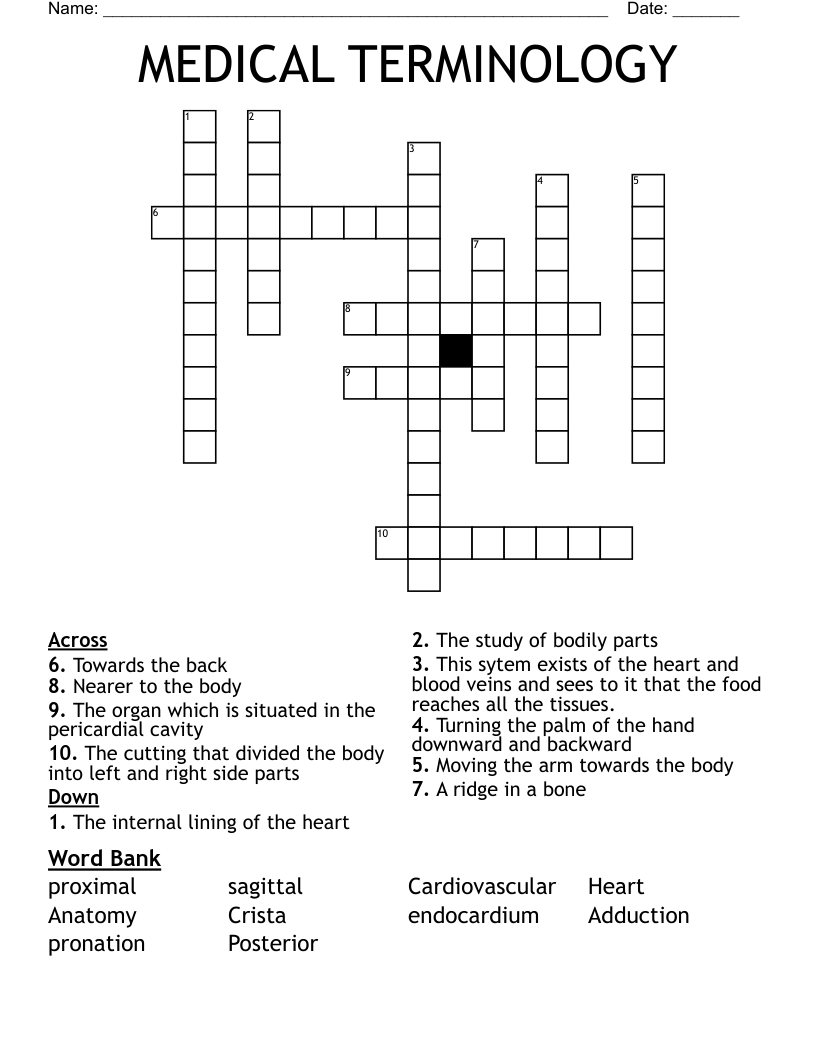 MEDICAL TERMINOLOGY Crossword - WordMint