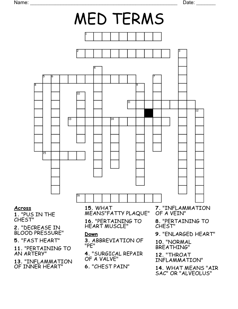 MED TERMS Crossword WordMint