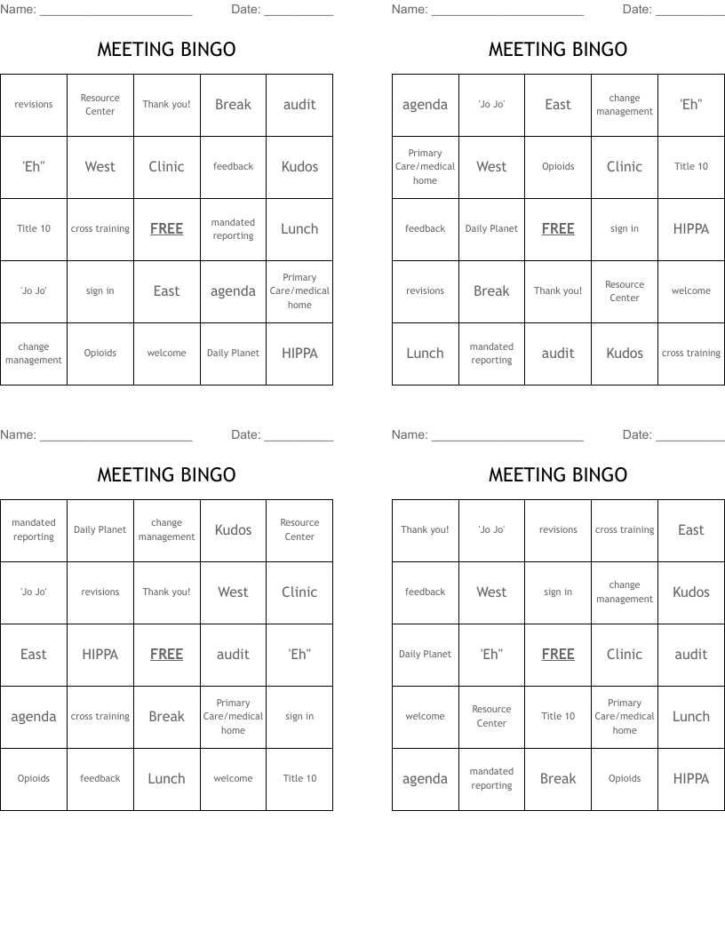 MEETING BINGO - WordMint