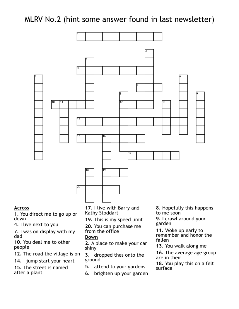 MLRV No.2 (hint some answer found in last newsletter) Crossword - WordMint