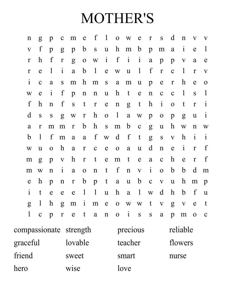 MOTHER'S Word Search - WordMint