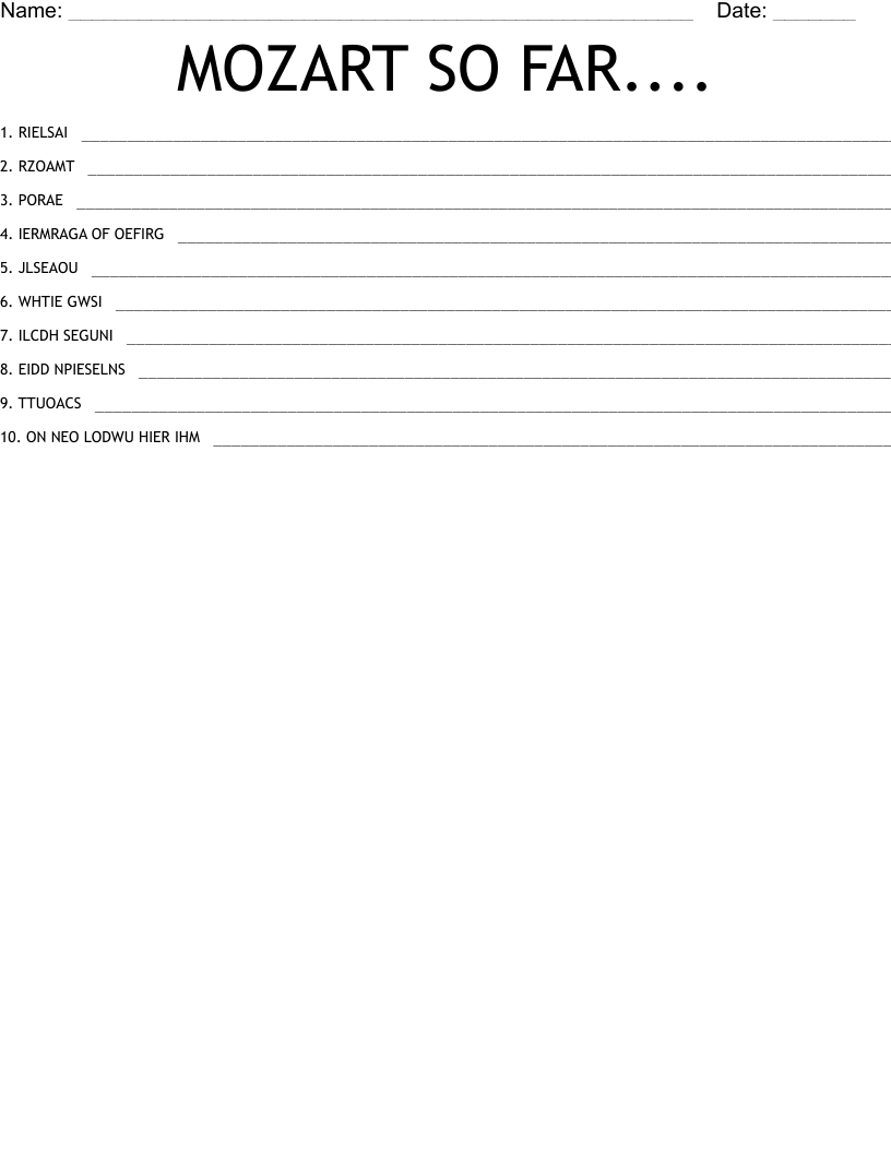 MOZART SO FAR.... Word Scramble - WordMint