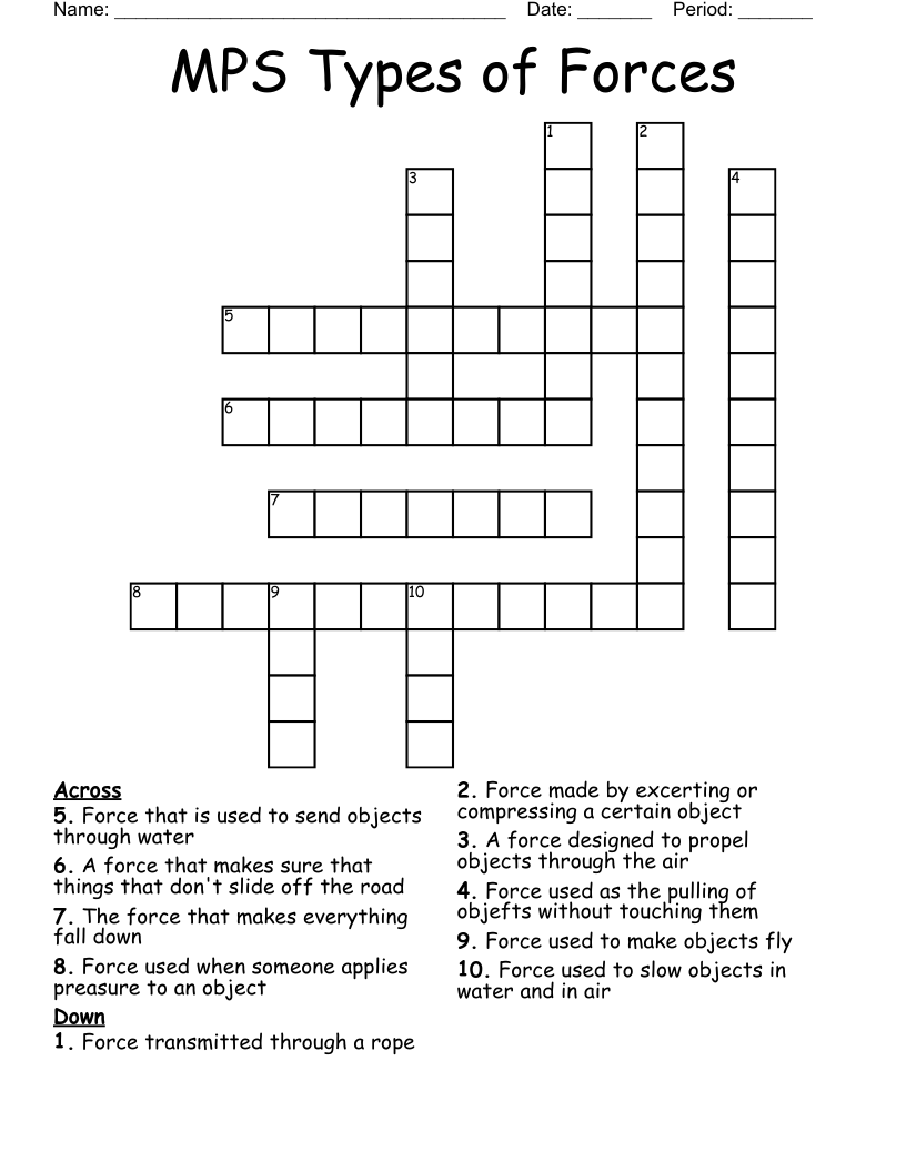 MPS Types of Forces Crossword - WordMint